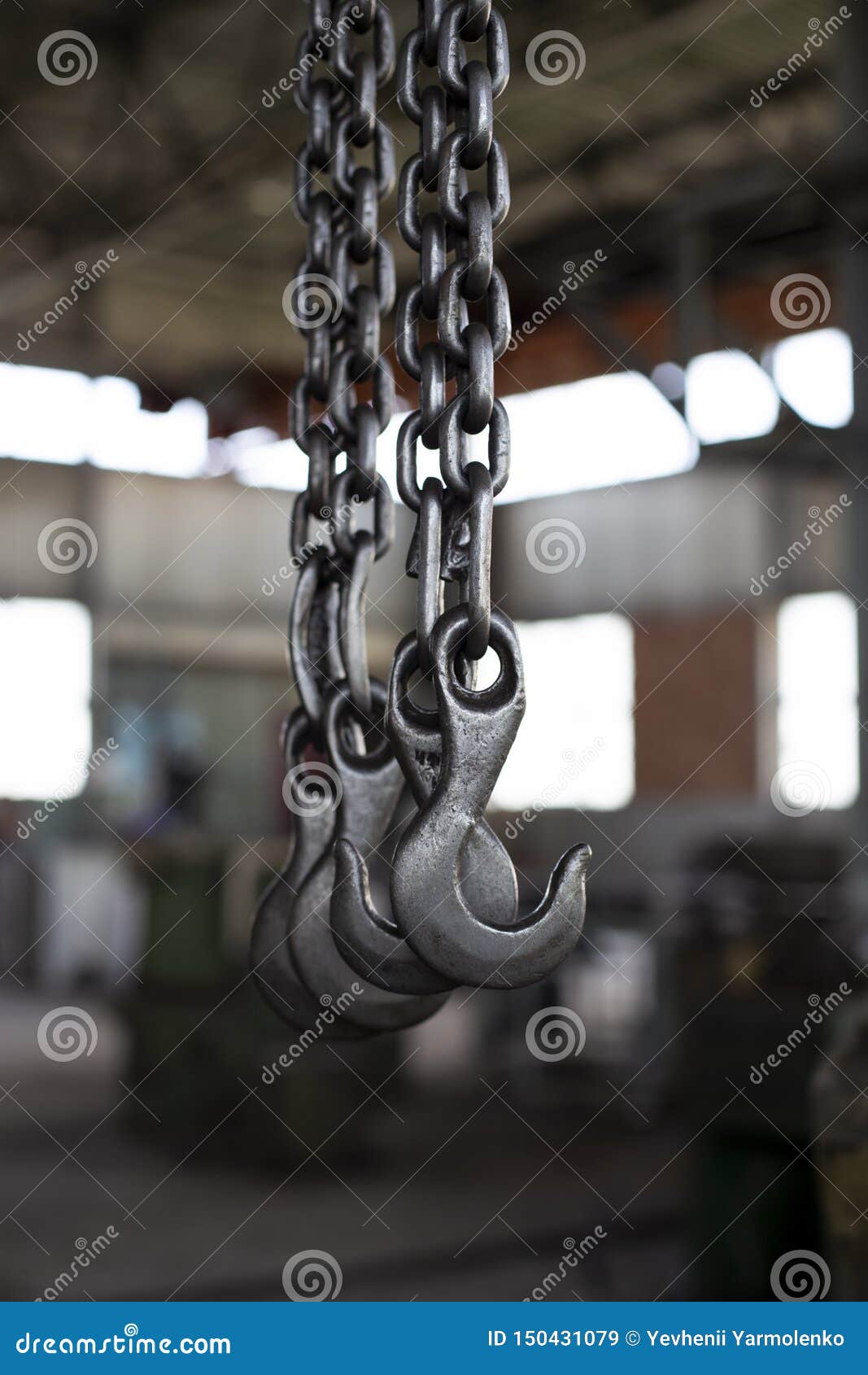 Factory Overhead Crane. Black Steel Chain and Hooks Stock Image - Image ...