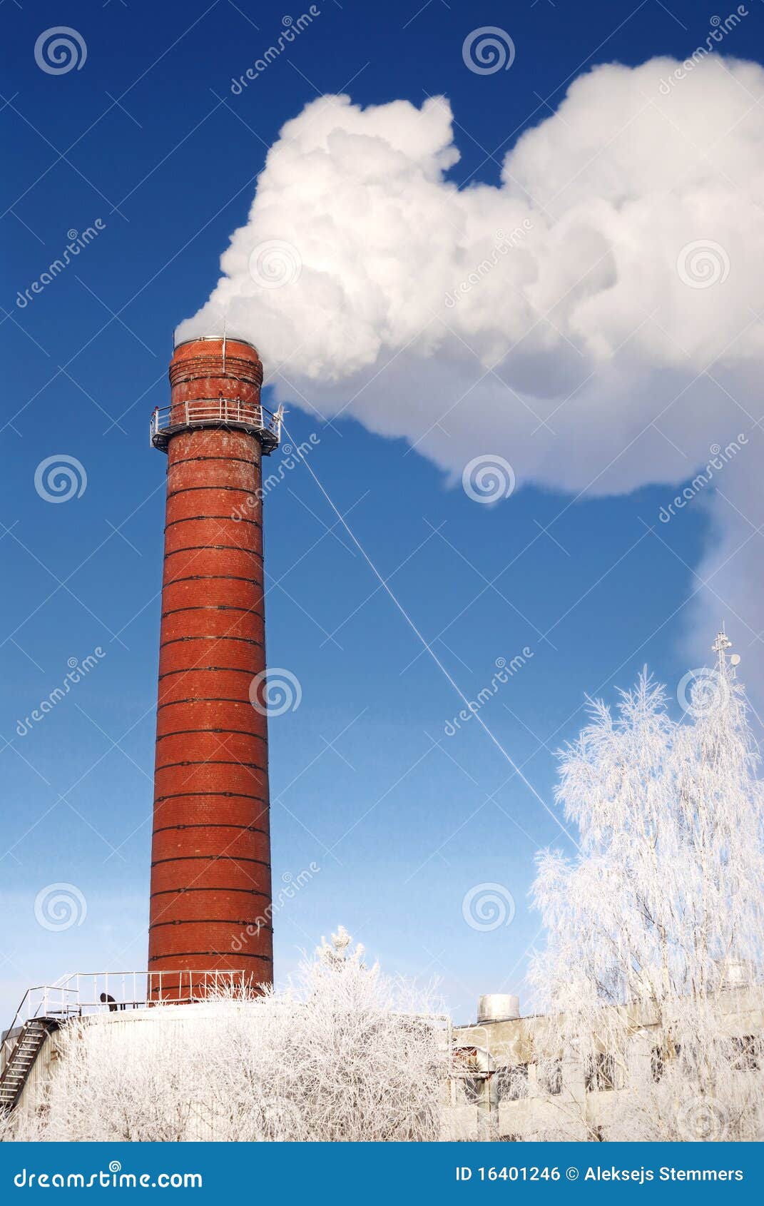 Factory Pipe Produces White Smoke In The Sky, Om The Blue Sky ...
