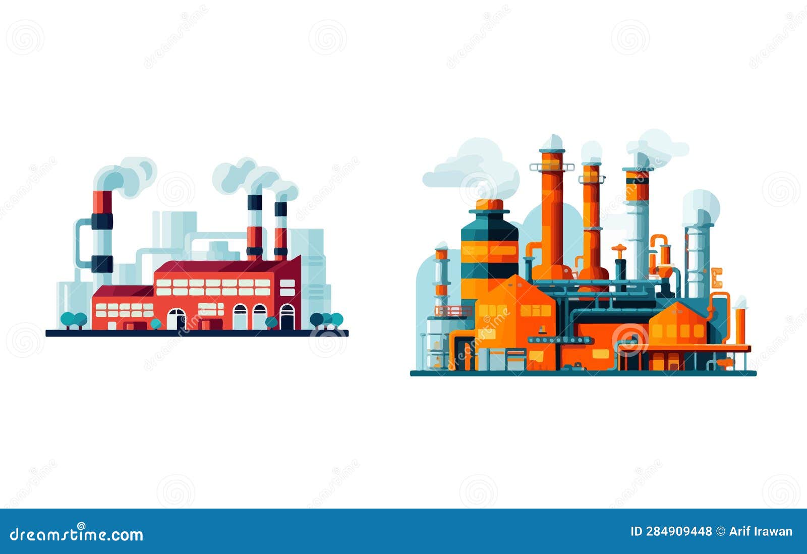 Factory Pollution Flat Vector Illustration Set Stock Vector ...