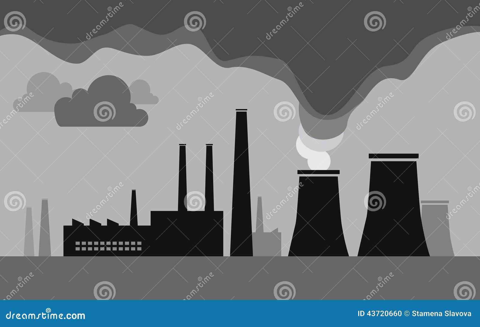 Factory Pollution Illustration Stock Vector - Illustration of greyscale ...