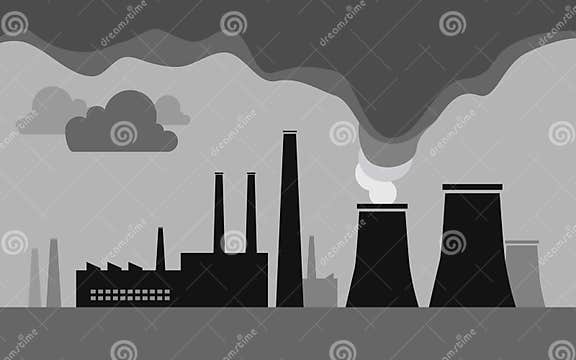 Factory Pollution Illustration Stock Vector - Illustration of greyscale ...