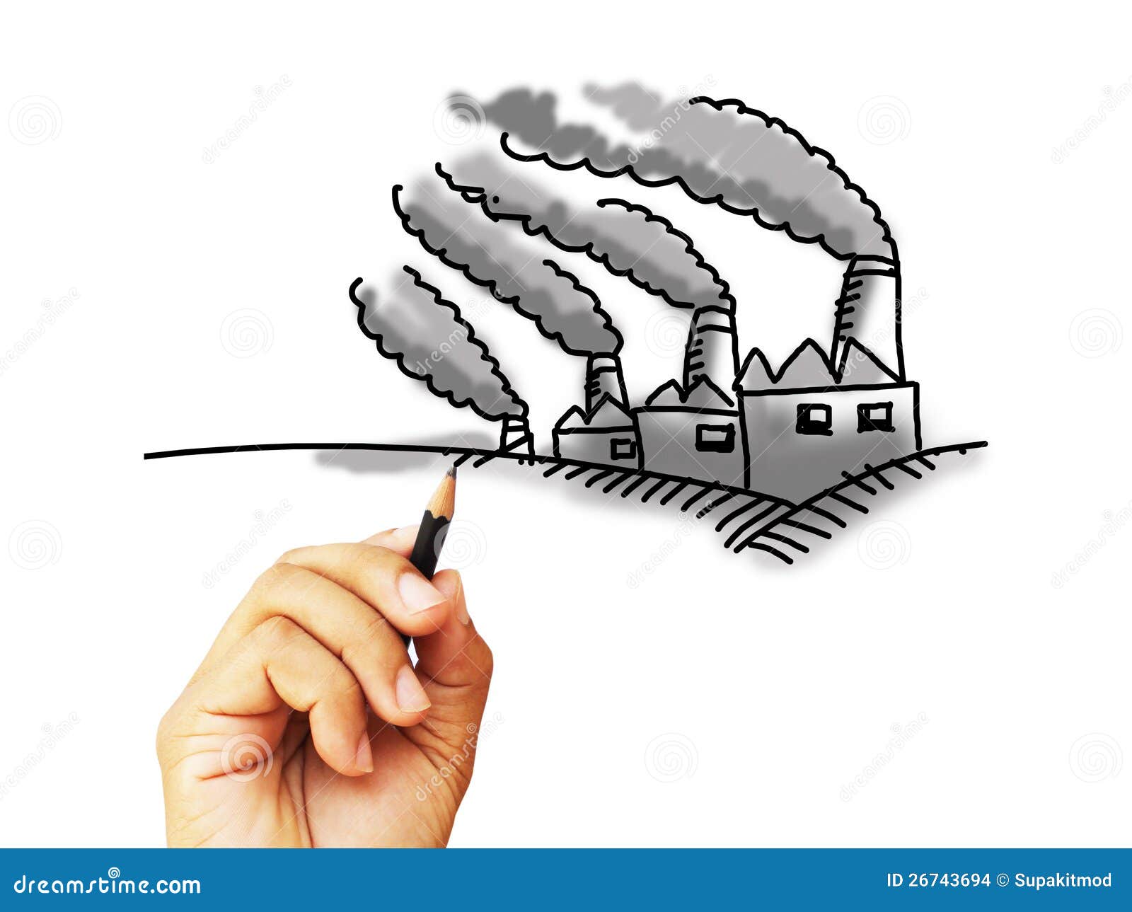Factory Pollution Sketching Stock Photo - Image of drawing, smoke: 26743694