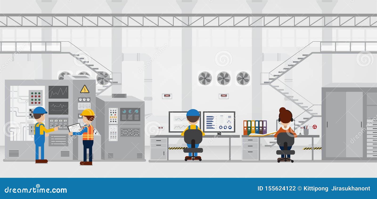 Factory in Process with Workers Stock Vector - Illustration of ...