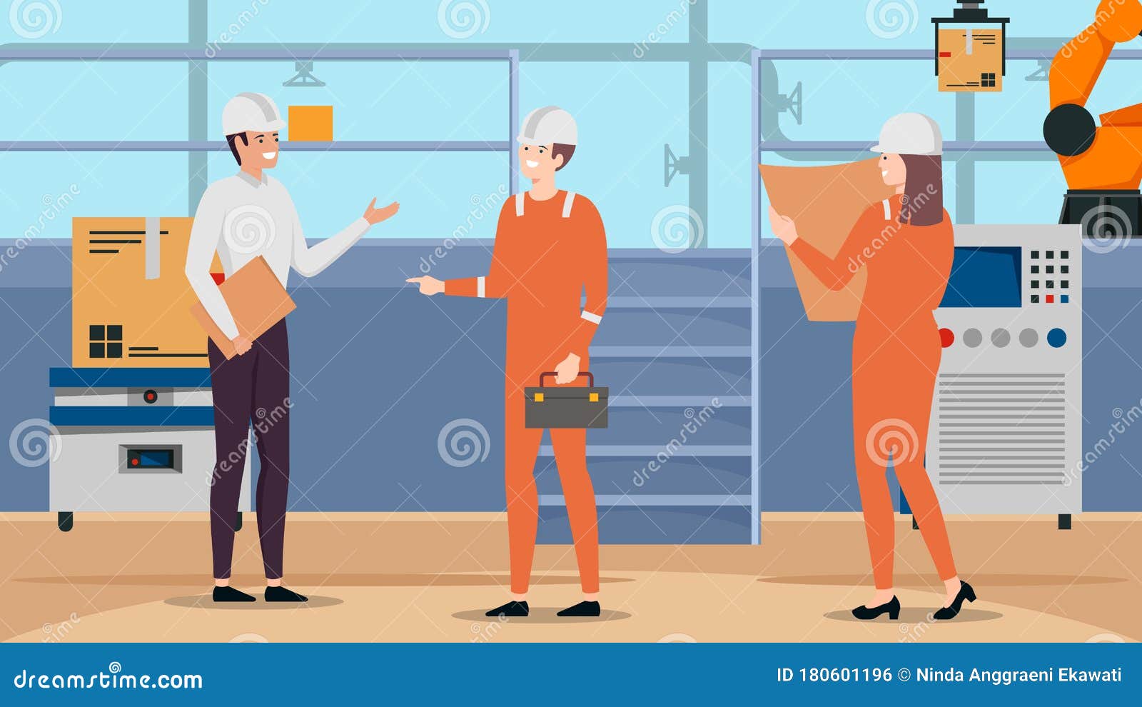 Factory in Process with Workers Stock Illustration - Illustration of ...