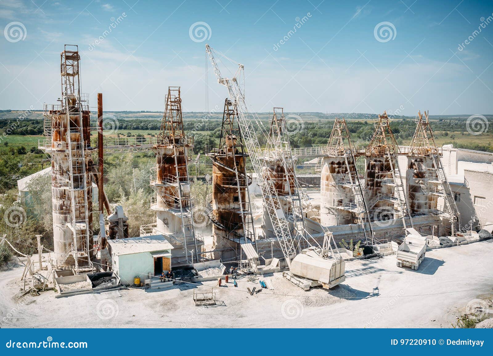 Factory for Processing Chalk in a Chalk Quarry. Large Industrial Tanks ...