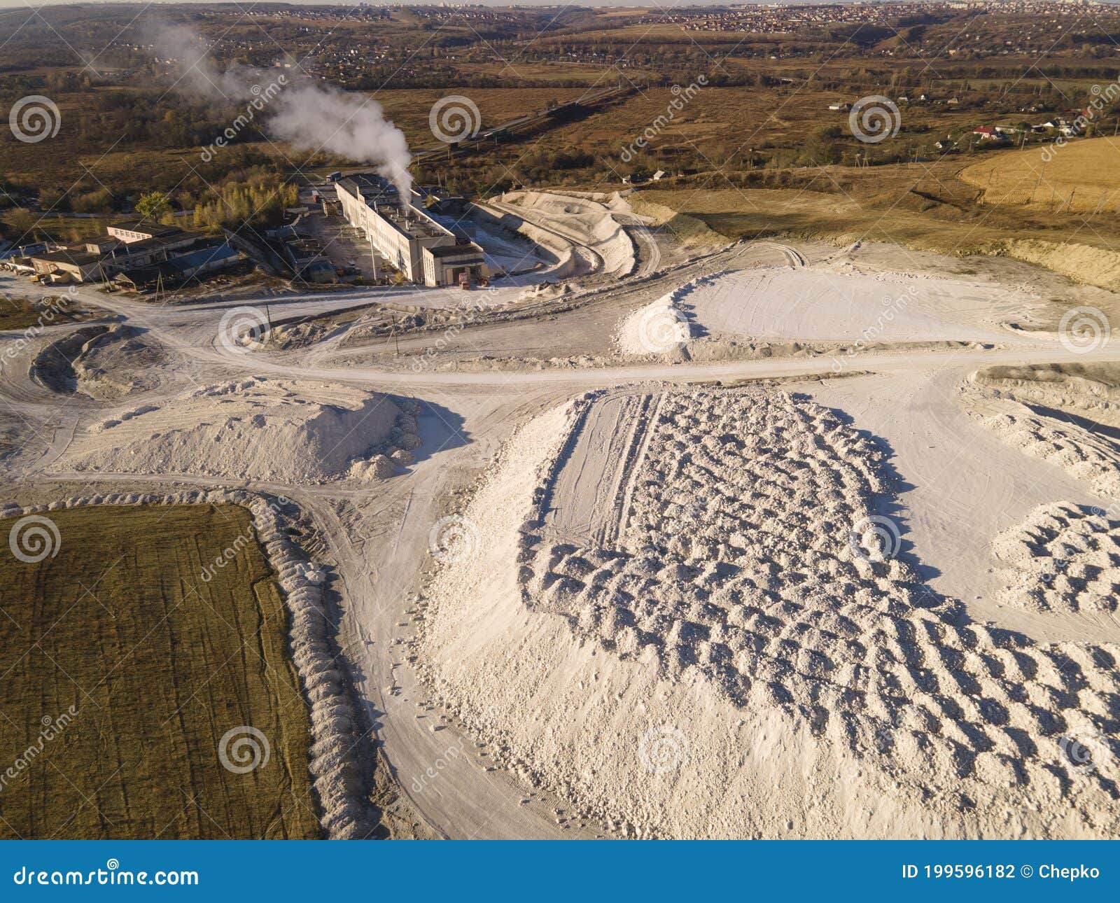 Factory for Processing Chalk in a Chalk Quarry. Industrial Landscape ...