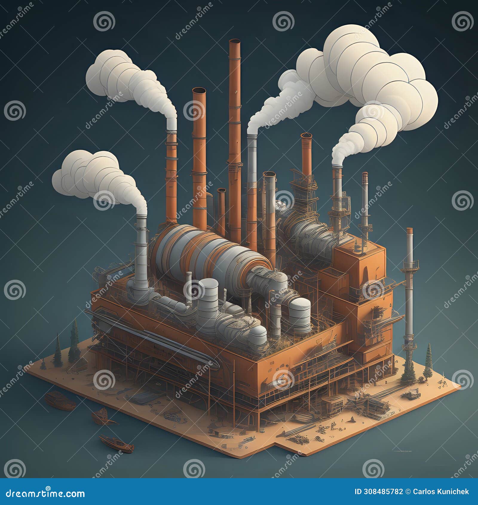Factory Producing Co2 Pollution, Ilustration - Generated by Ai Stock ...