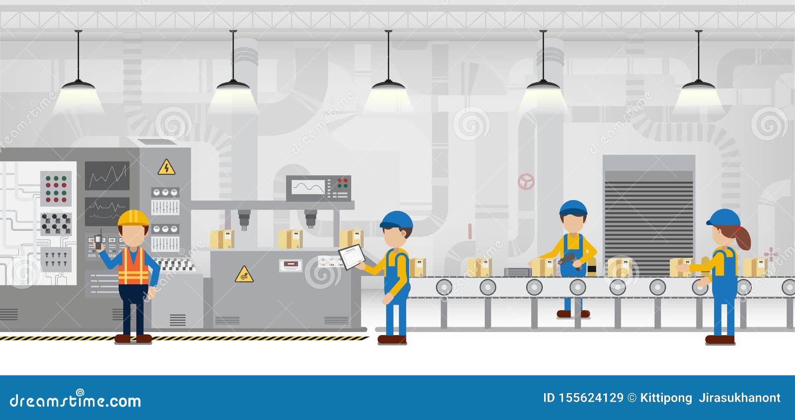 Factory production line stock vector. Illustration of belt - 155624129
