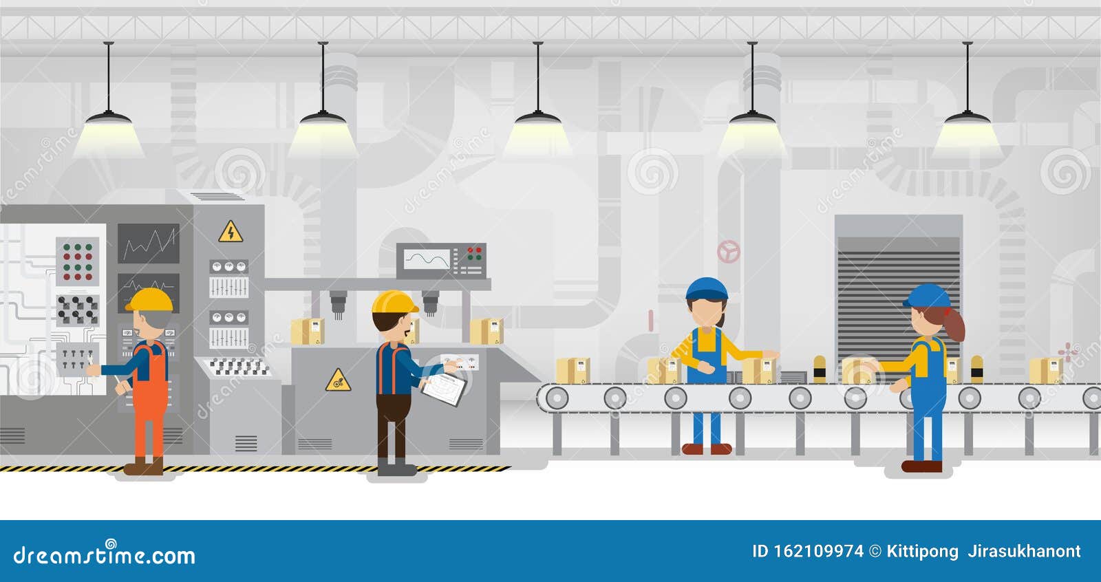 Factory production line stock vector. Illustration of cardboard - 162109974