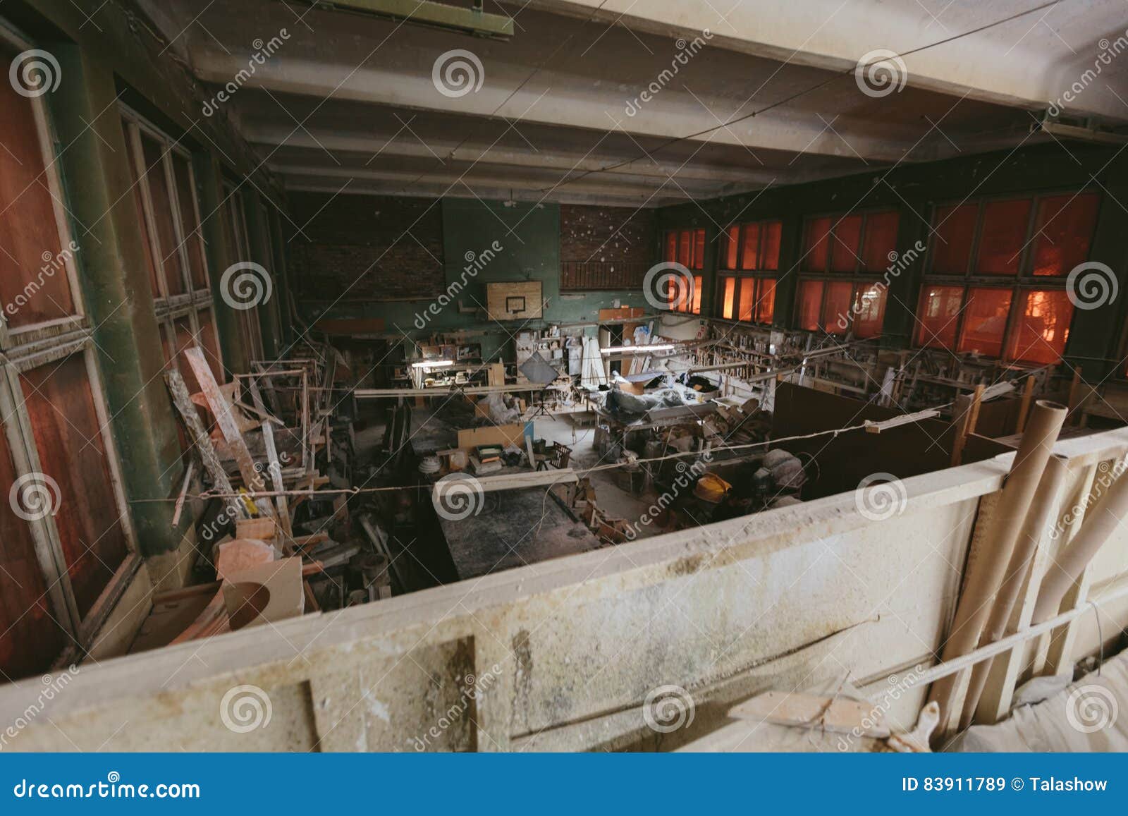 Factory for Production of Plaster Molds. Cluttered Dusty Old Warehouse ...