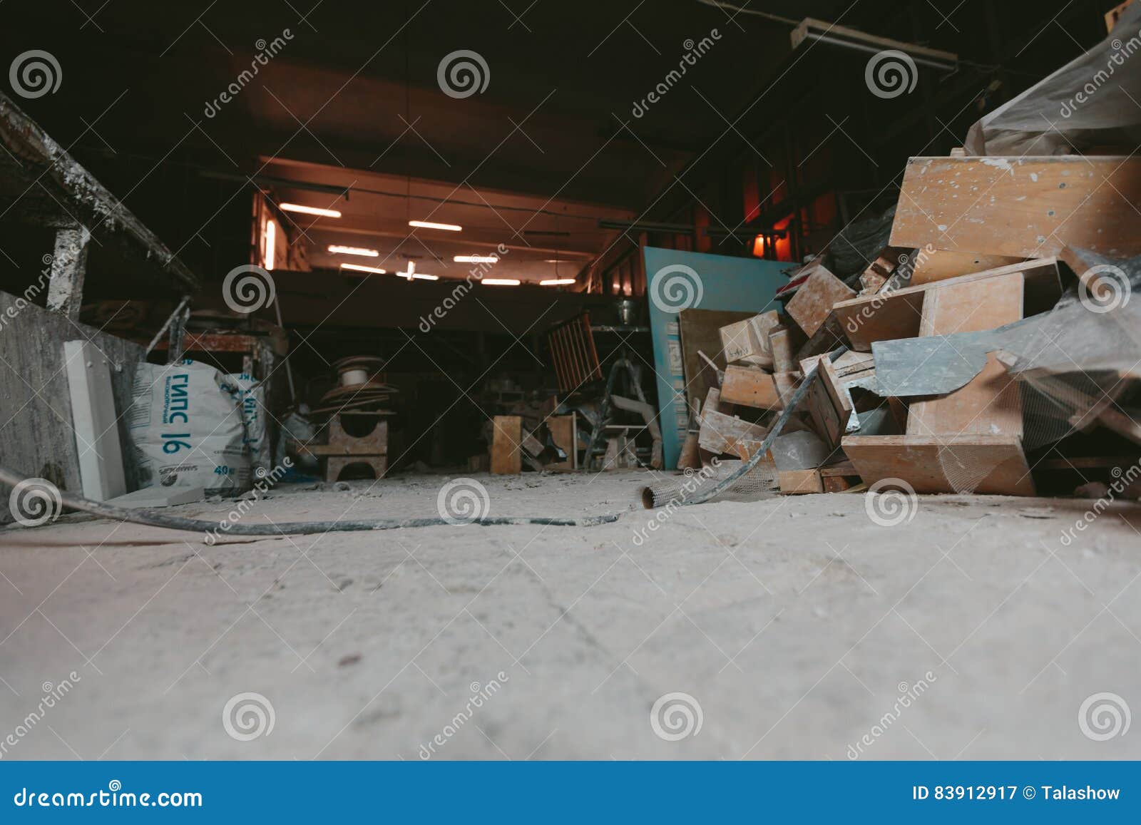 Factory for Production of Plaster Molds. Cluttered Dusty Old Warehouse ...