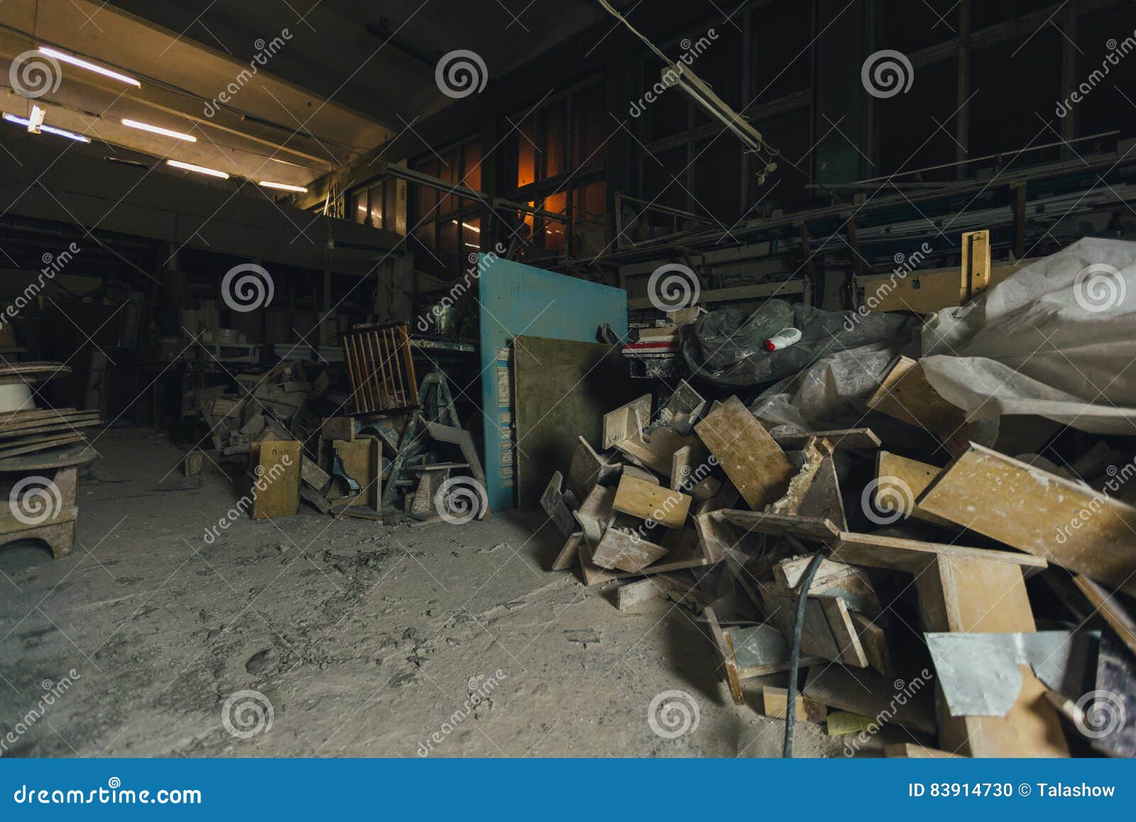 Factory for Production of Plaster Molds. Cluttered Dusty Old Warehouse ...
