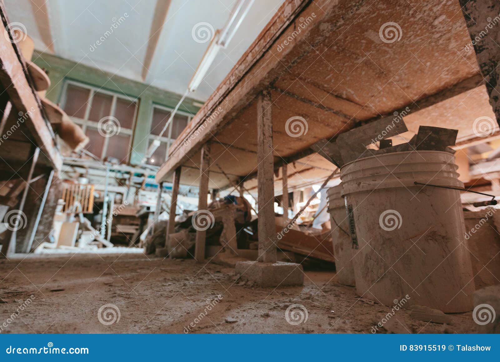 Factory for Production of Plaster Molds. Cluttered Dusty Old Warehouse ...