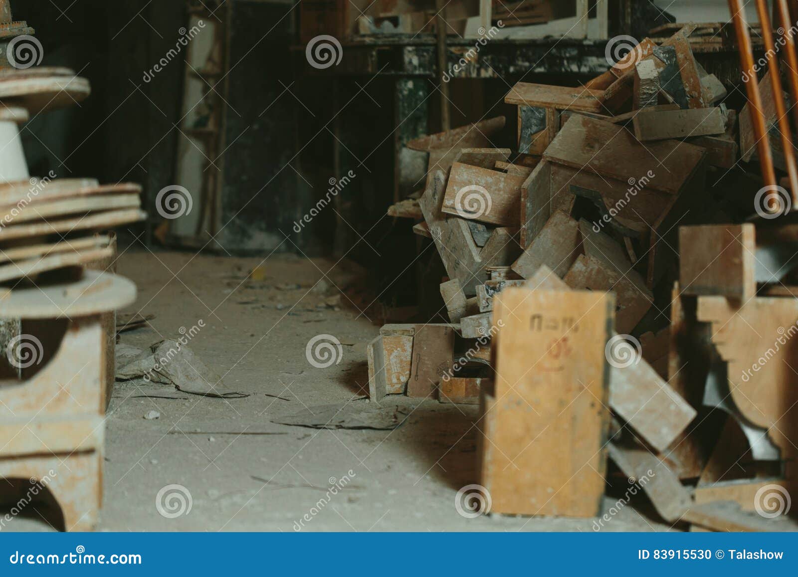 Factory for Production of Plaster Molds. Cluttered Dusty Old Warehouse ...