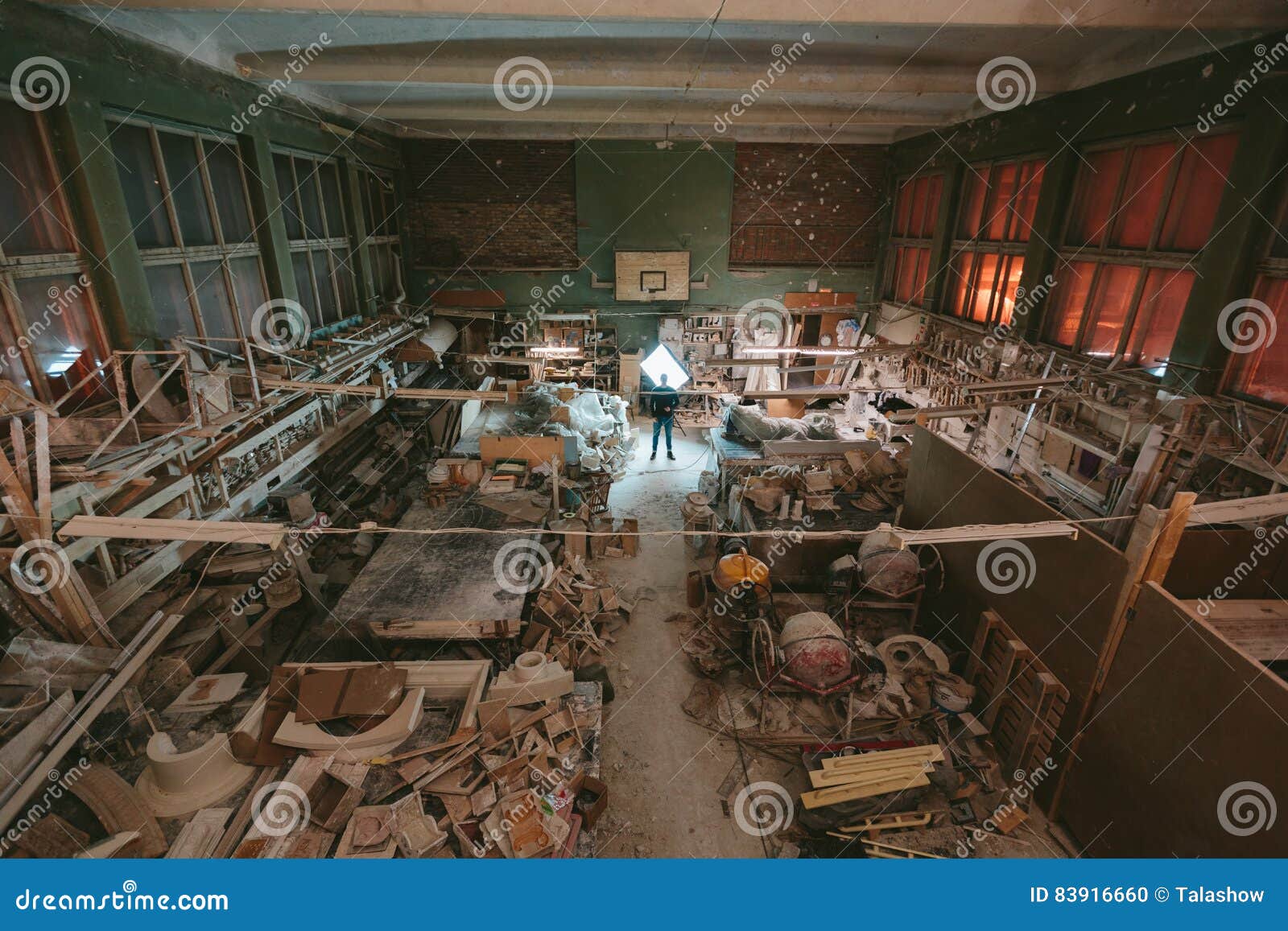 Factory for Production of Plaster Molds. Cluttered Dusty Old Warehouse ...