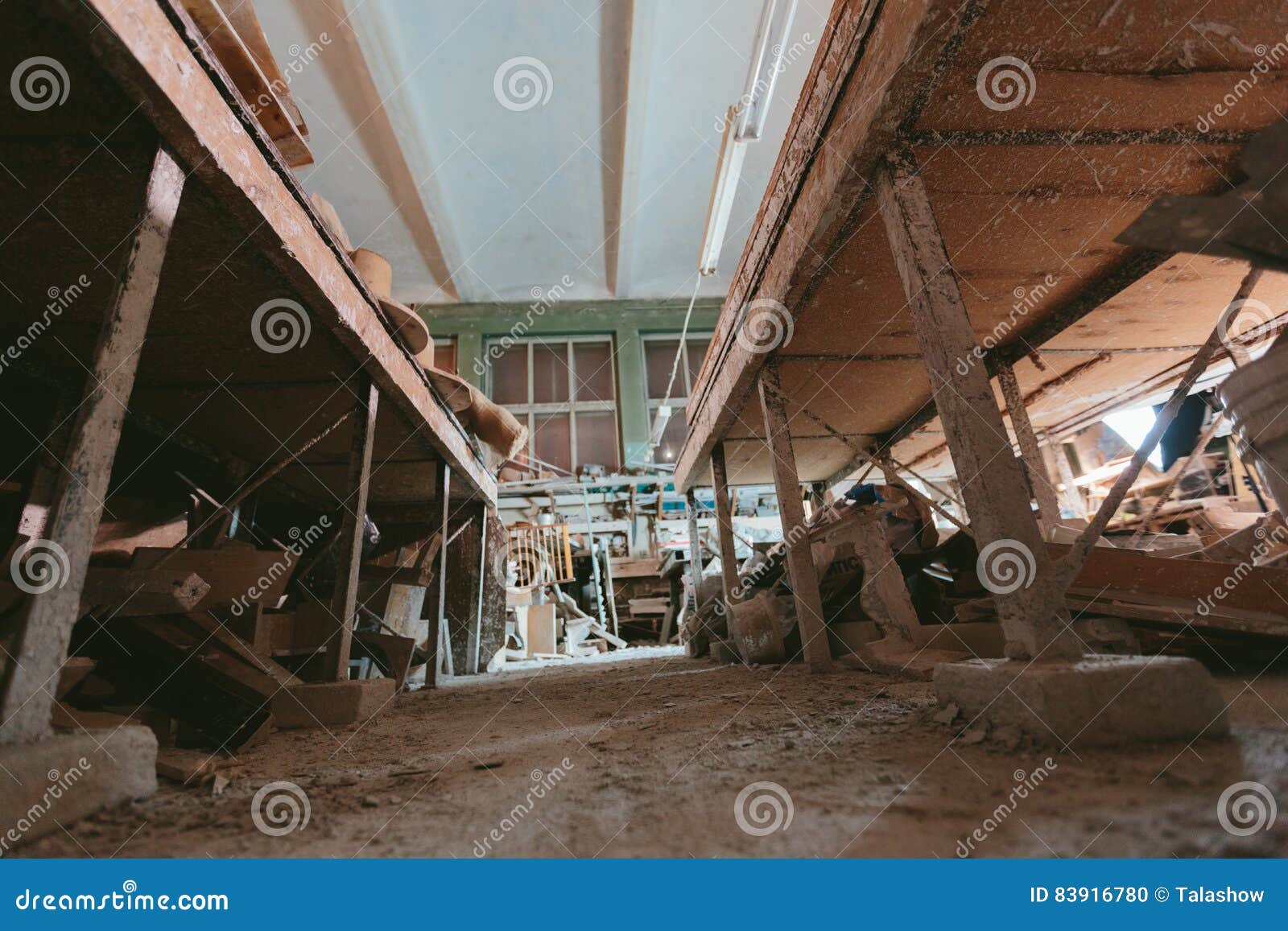 Factory for Production of Plaster Molds. Cluttered Dusty Old Warehouse ...