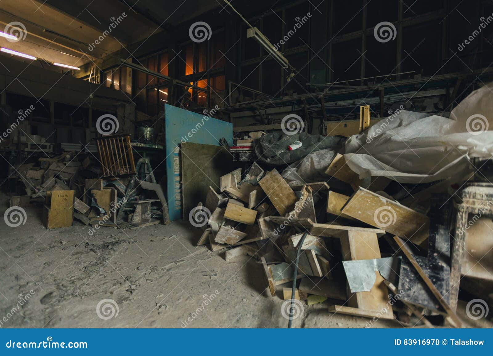 Factory for Production of Plaster Molds. Cluttered Dusty Old Warehouse ...