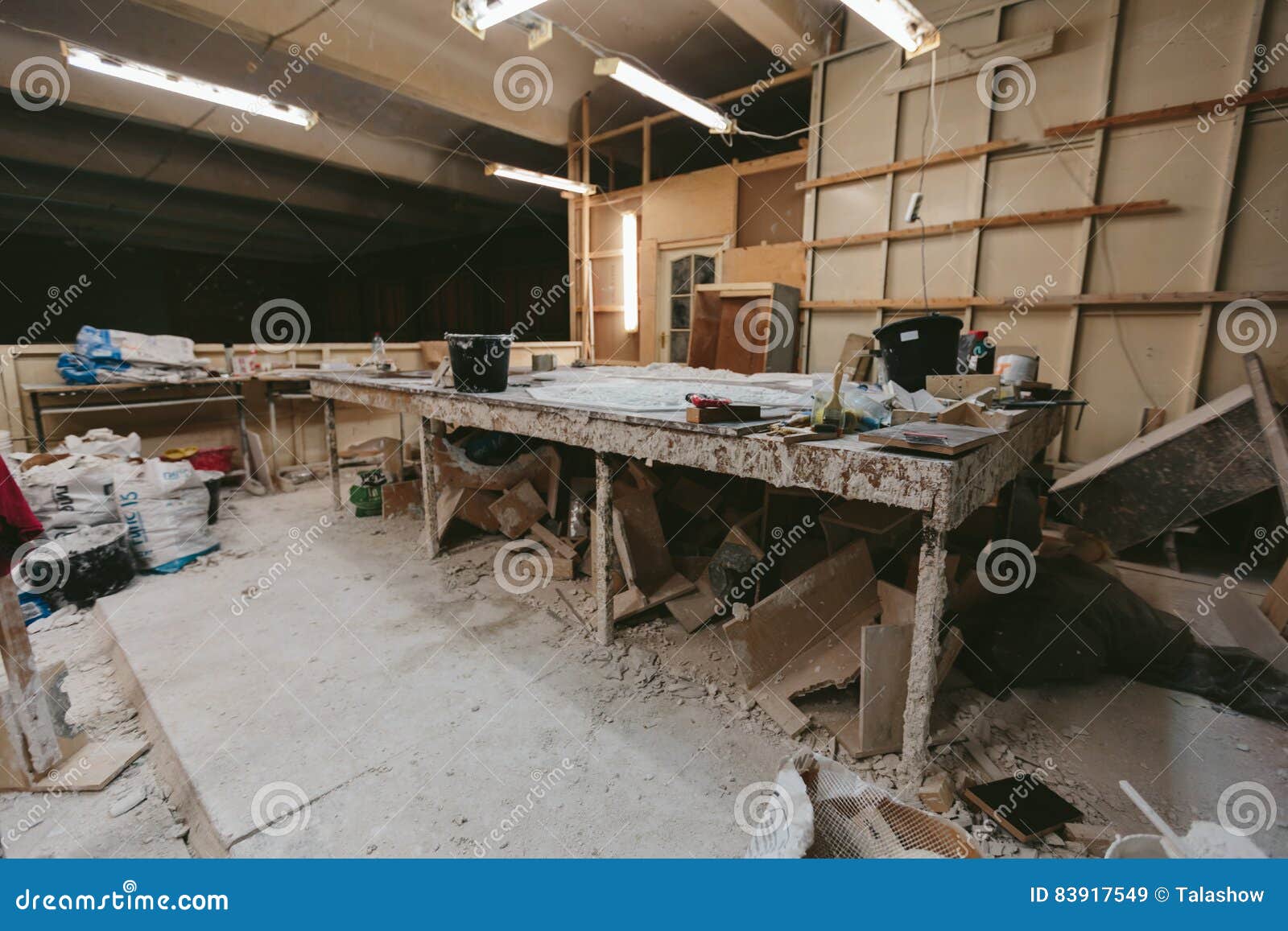 Factory for Production of Plaster Molds. Cluttered Dusty Old Warehouse ...