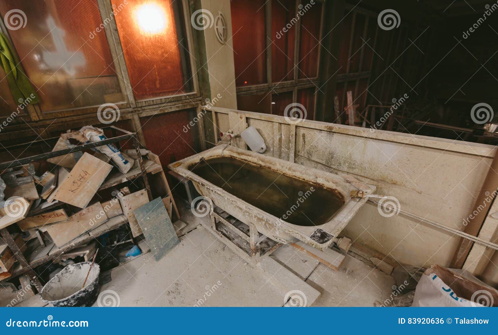 Factory for Production of Plaster Molds. Cluttered Dusty Old Warehouse ...