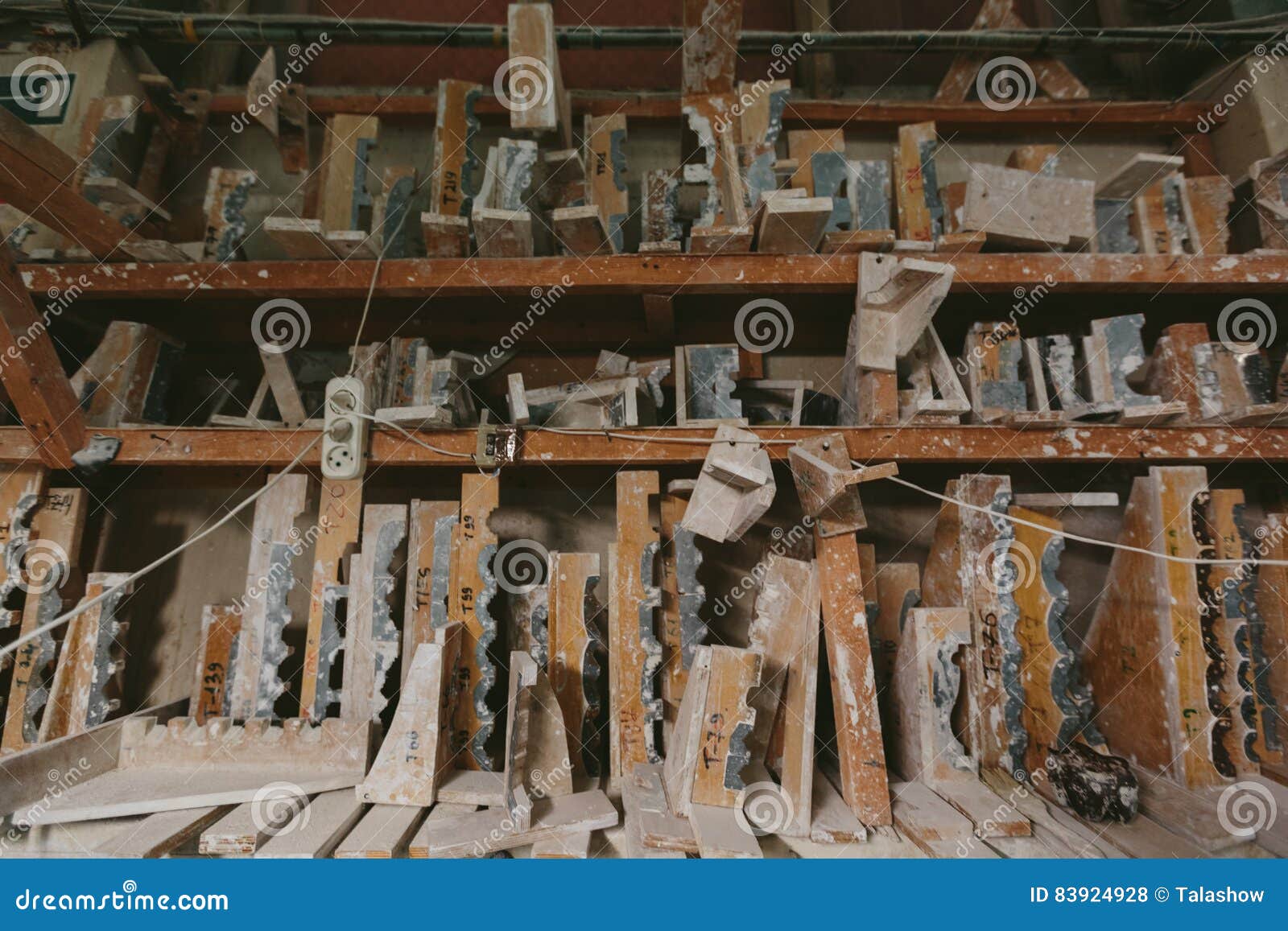 Factory for Production of Plaster Molds. Cluttered Dusty Old Warehouse ...