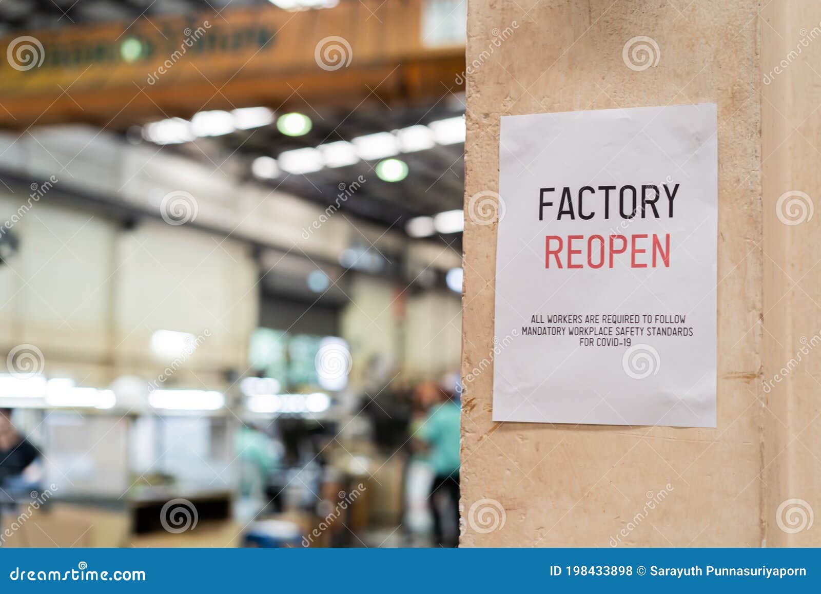 Factory Reopen Sign Inside the Factory Warehouse after Shutting Down ...