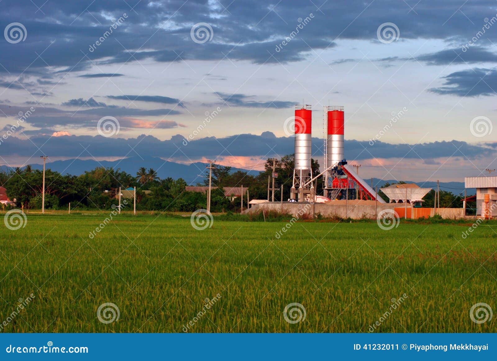 Factory in the rice field stock image. Image of mountain - 41232011