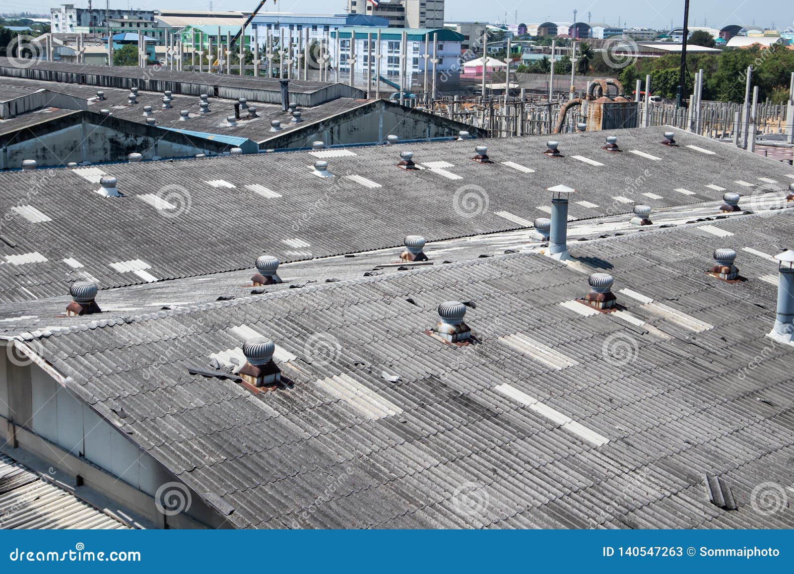 Factory Roof Ventilation Fan System Stock Image - Image of chimney ...