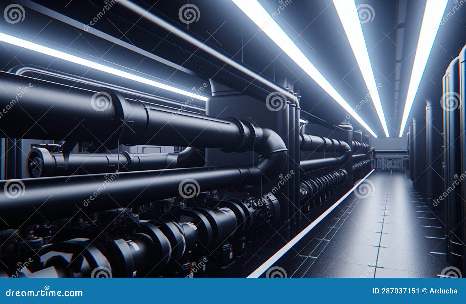 Factory Room Full of Tube in the Dark Shine Stock Image - Image of tube ...