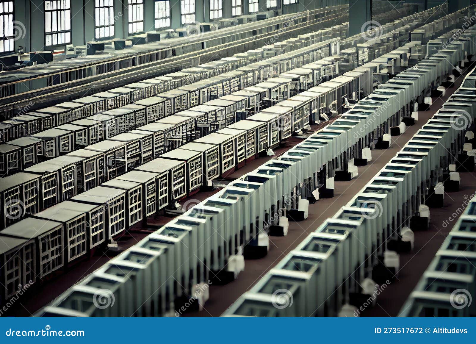 Factory, with Rows of Plastic Windows Being Stamped and Shaped Stock ...