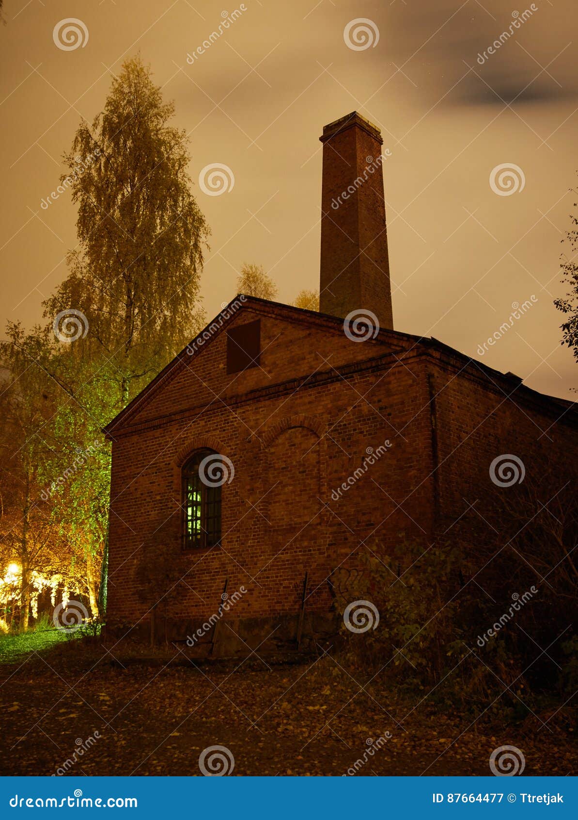 Factory ruins at night stock image. Image of medieval - 87664477