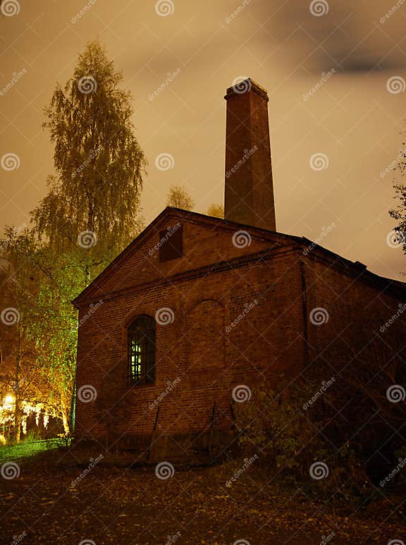 Factory ruins at night stock image. Image of medieval - 87664477