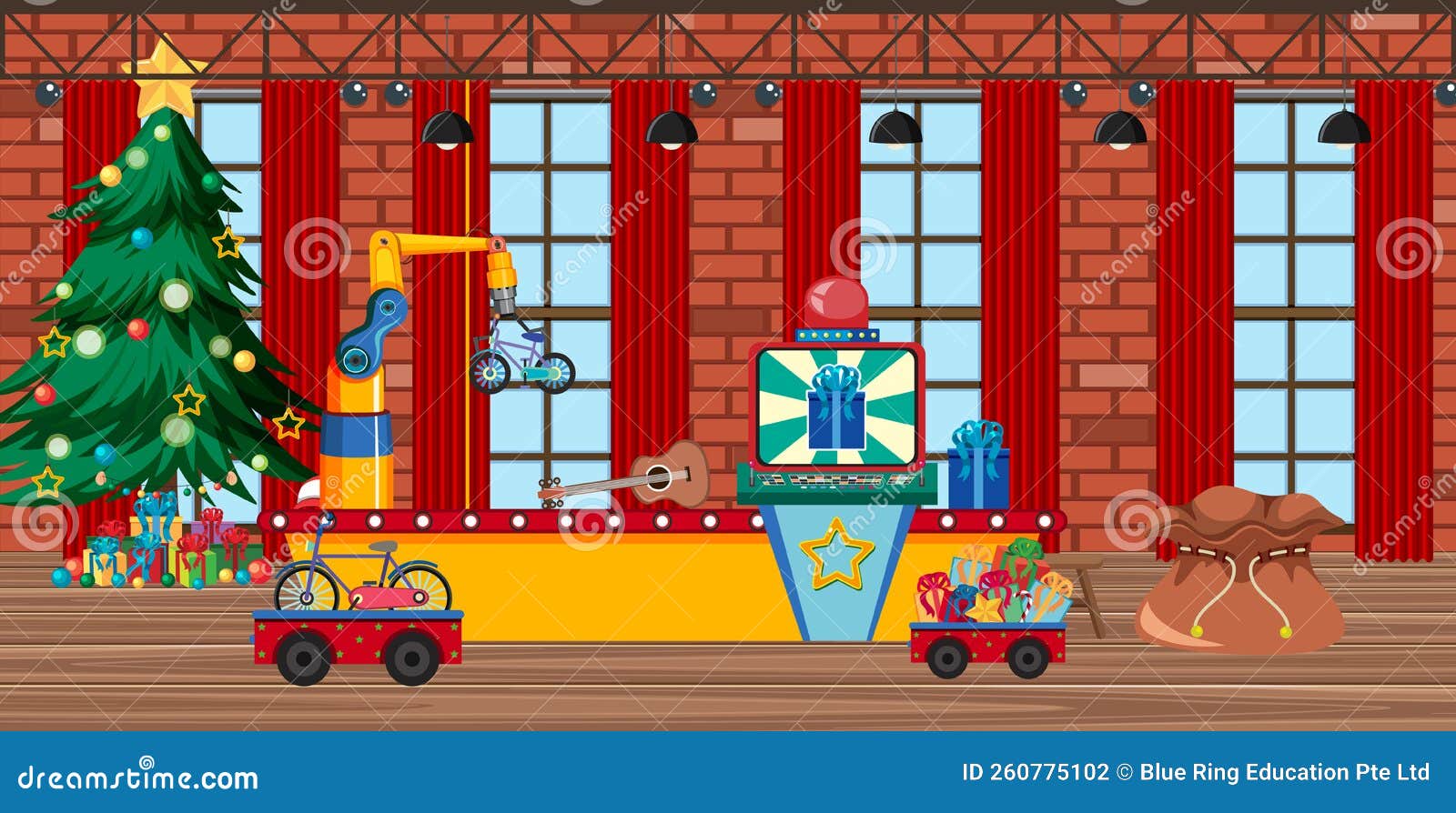 A Factory Scene Indoor Christmas Theme Stock Vector - Illustration of ...