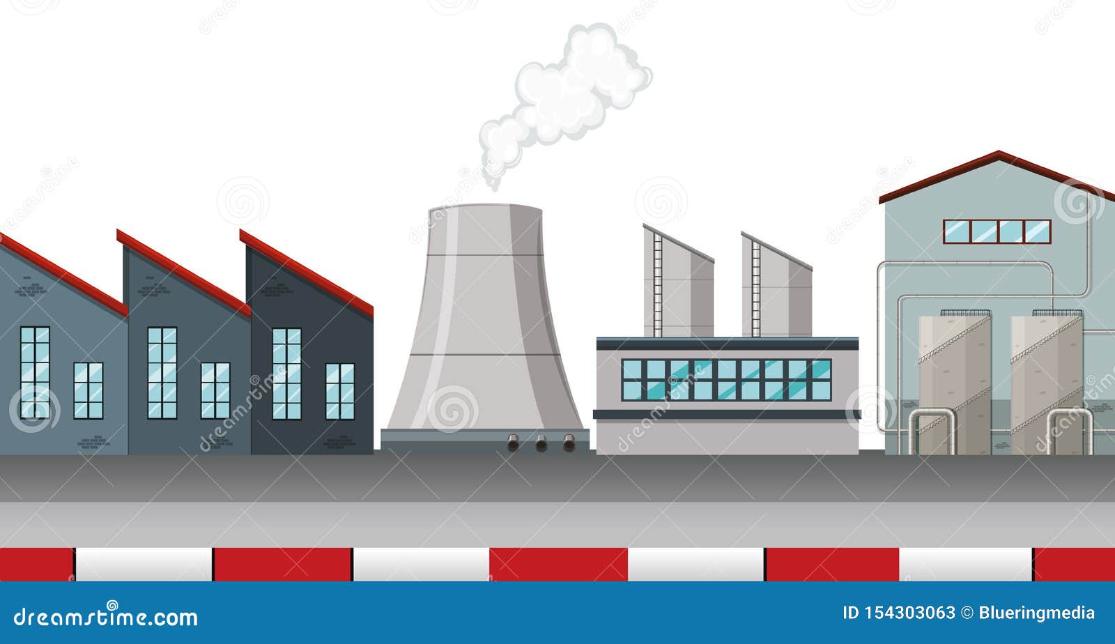 Factory Scene with Smoke Stacks and Cooling Towers Stock Illustration ...