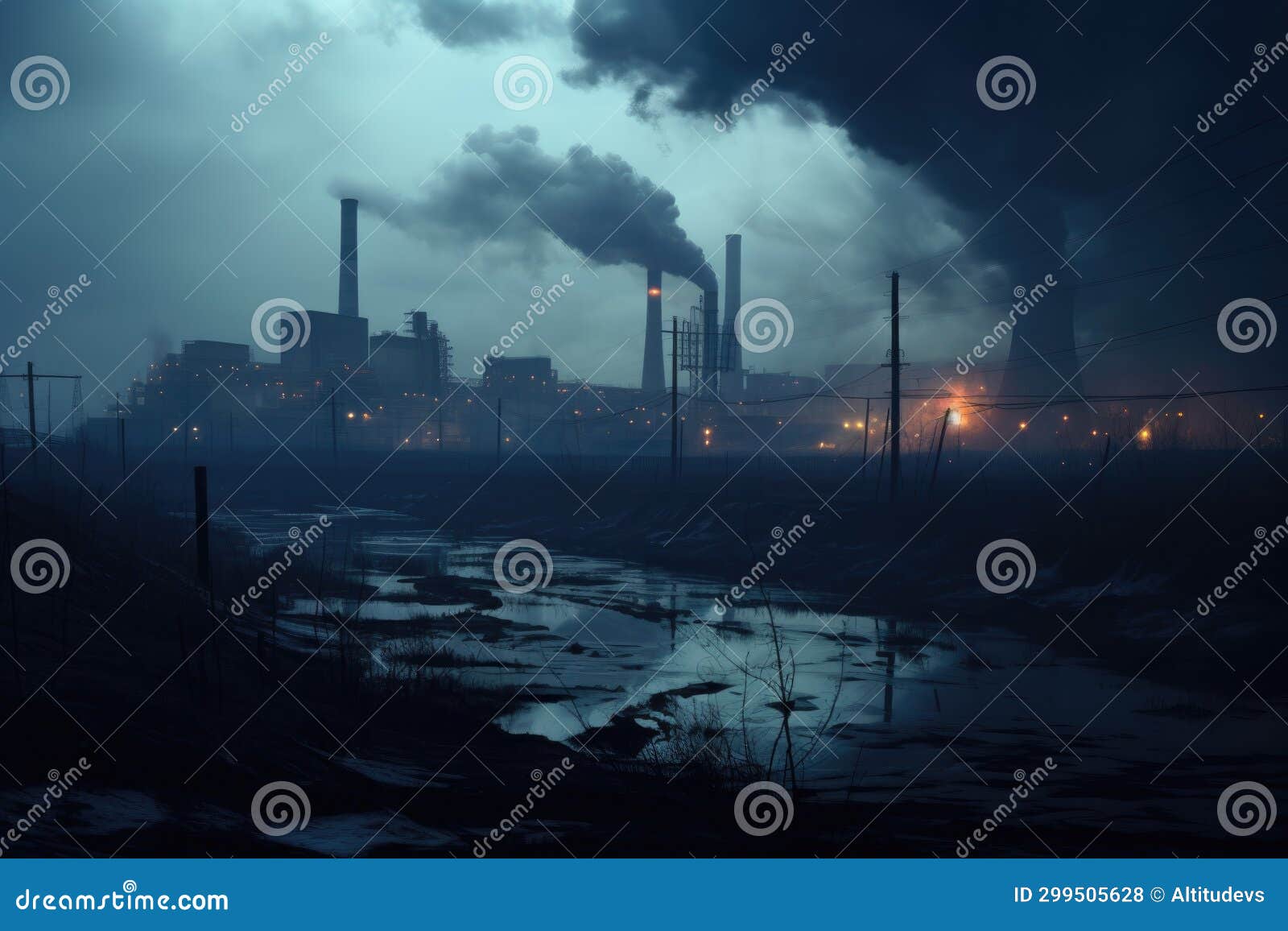 Factory Seen from a Distance, Surrounded by Smog Stock Photo - Image of ...