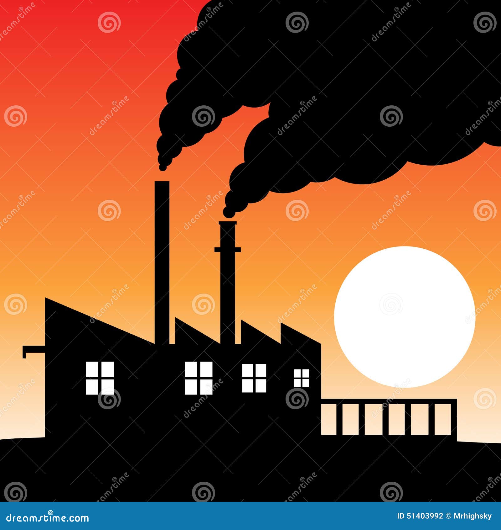 Factory Silhouette Air Pollution Stock Vector - Illustration of evening ...