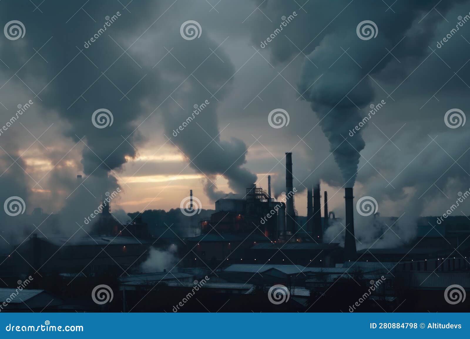 Factory, with Smoke and Ash Billowing from the Smokestacks Stock ...