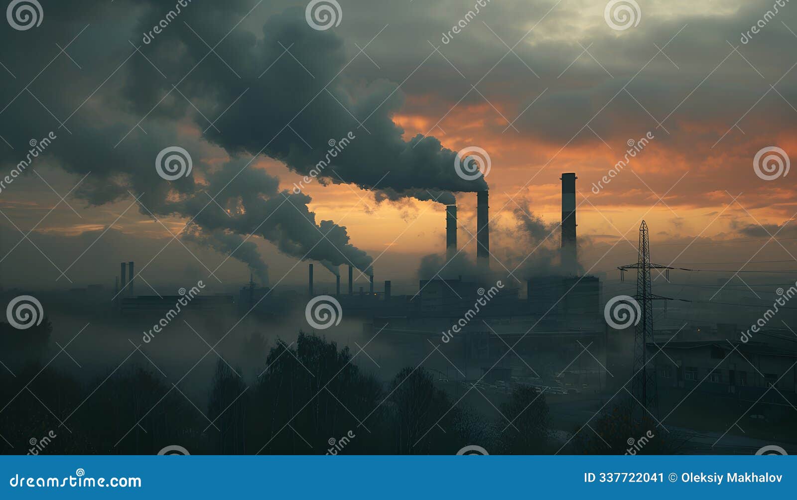 Factory Smoke Covering Green Forest Double Exposure Global Warming ...
