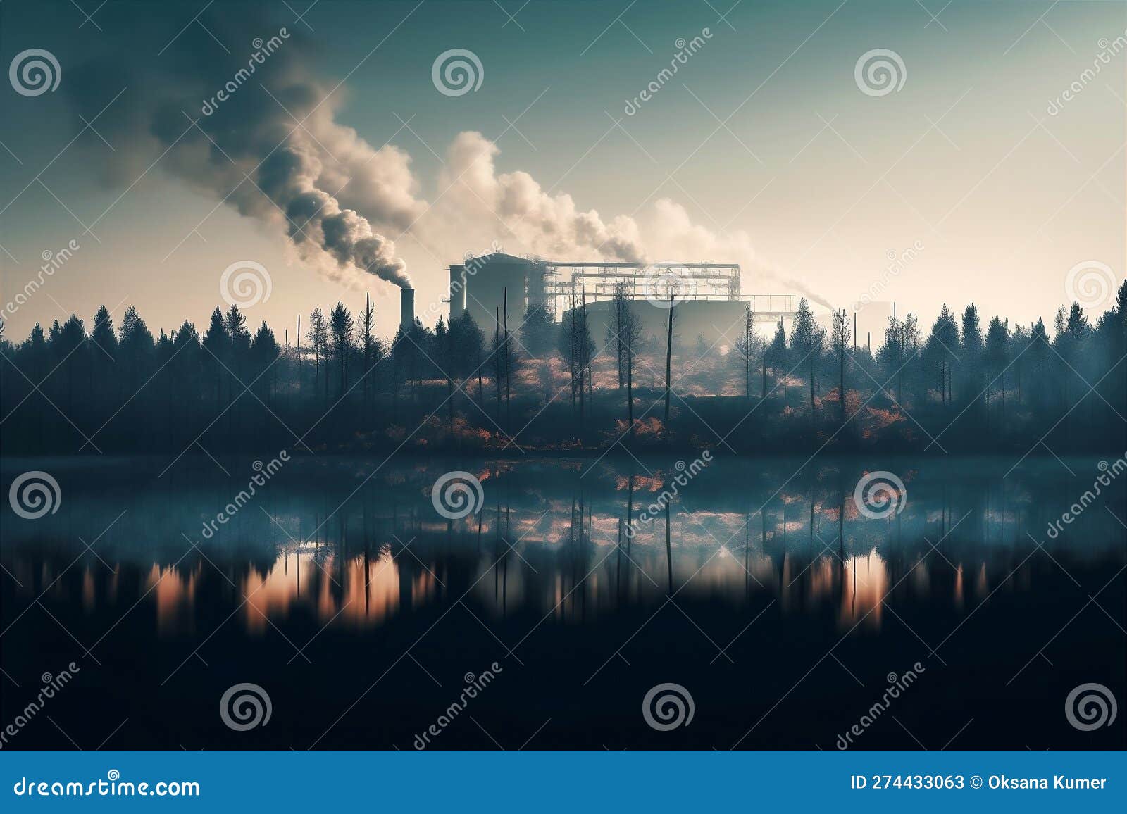 Factory Smoke Covering Pine Forest, Double Exposure. AI Generated Stock ...