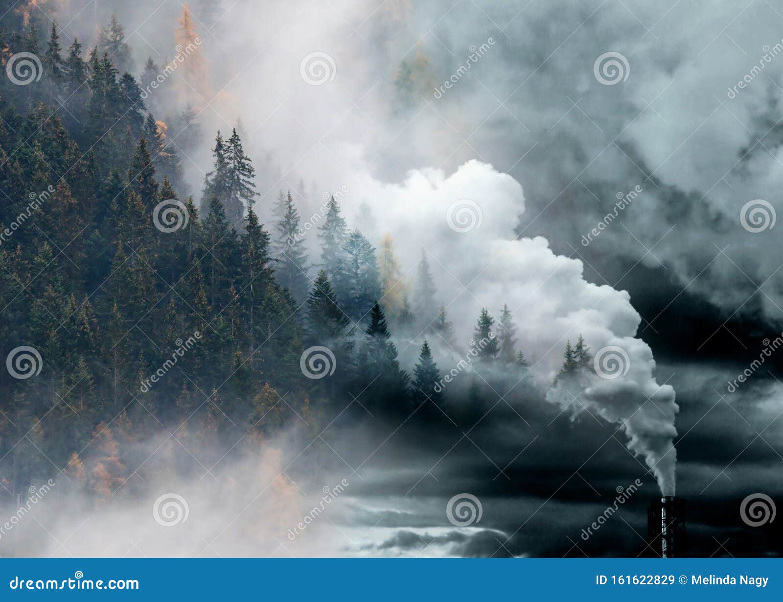 Factory Smoke Covering Pine Forest Double Exposure Global Warming ...