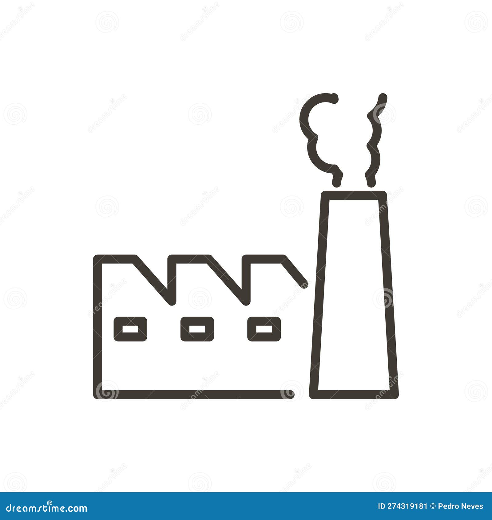Factory with Smoke Emissions. Vector Thin Line Outline Icon ...