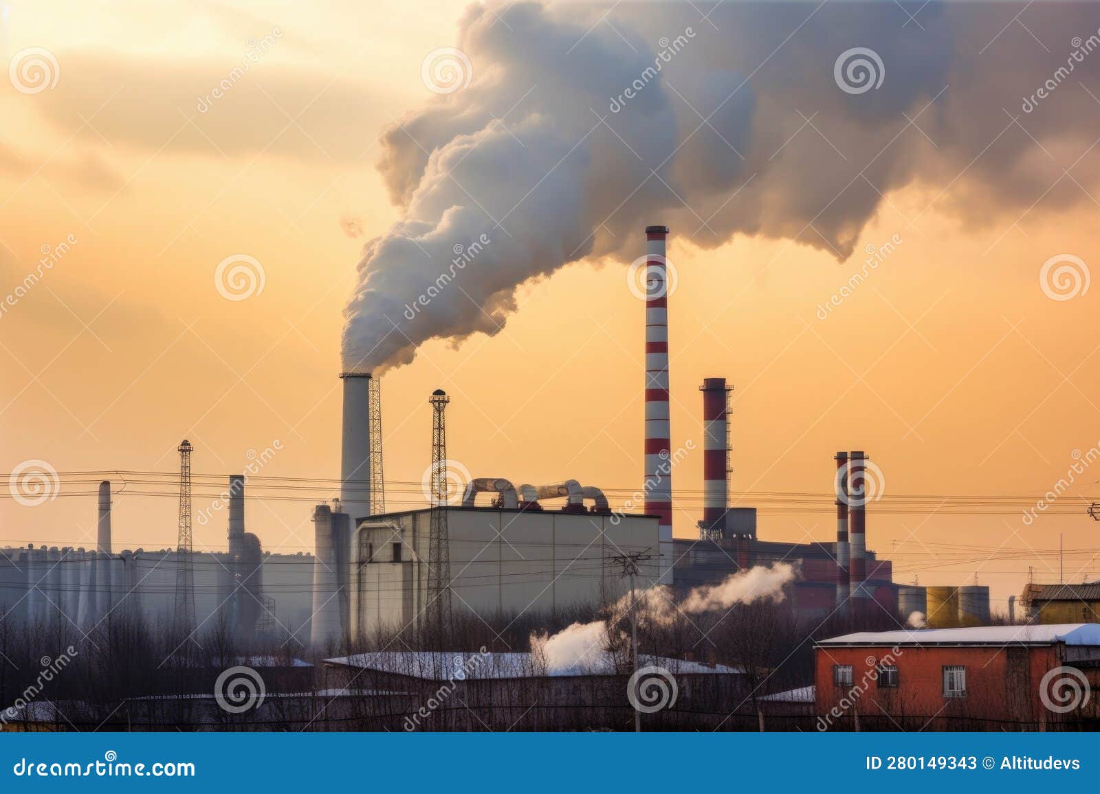 Factory with Smoke Stack, Emitting Air Pollution and Visible Haze Stock ...