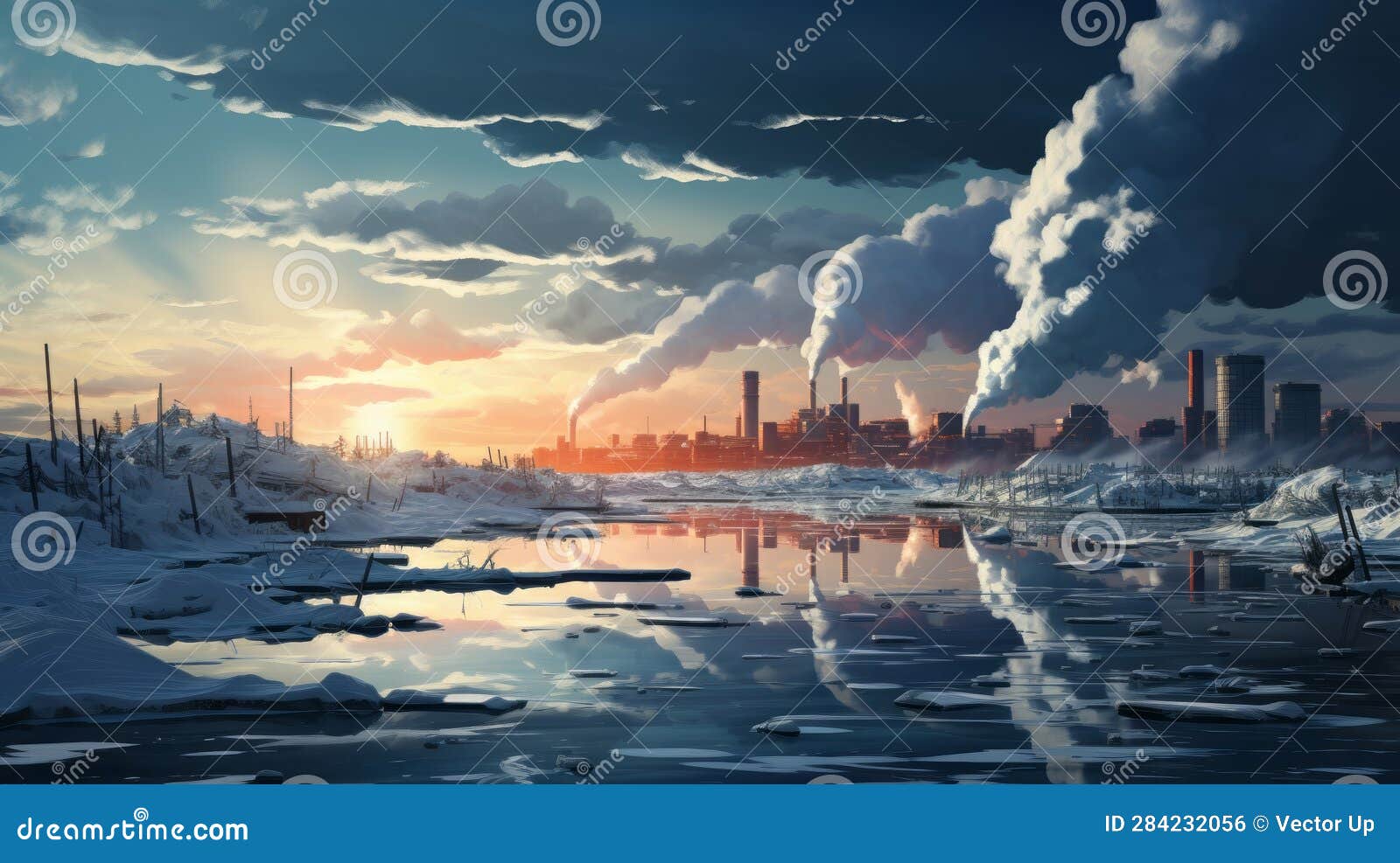 A Factory with Smoke Stacks and Snow. Generative AI. Stock Illustration ...