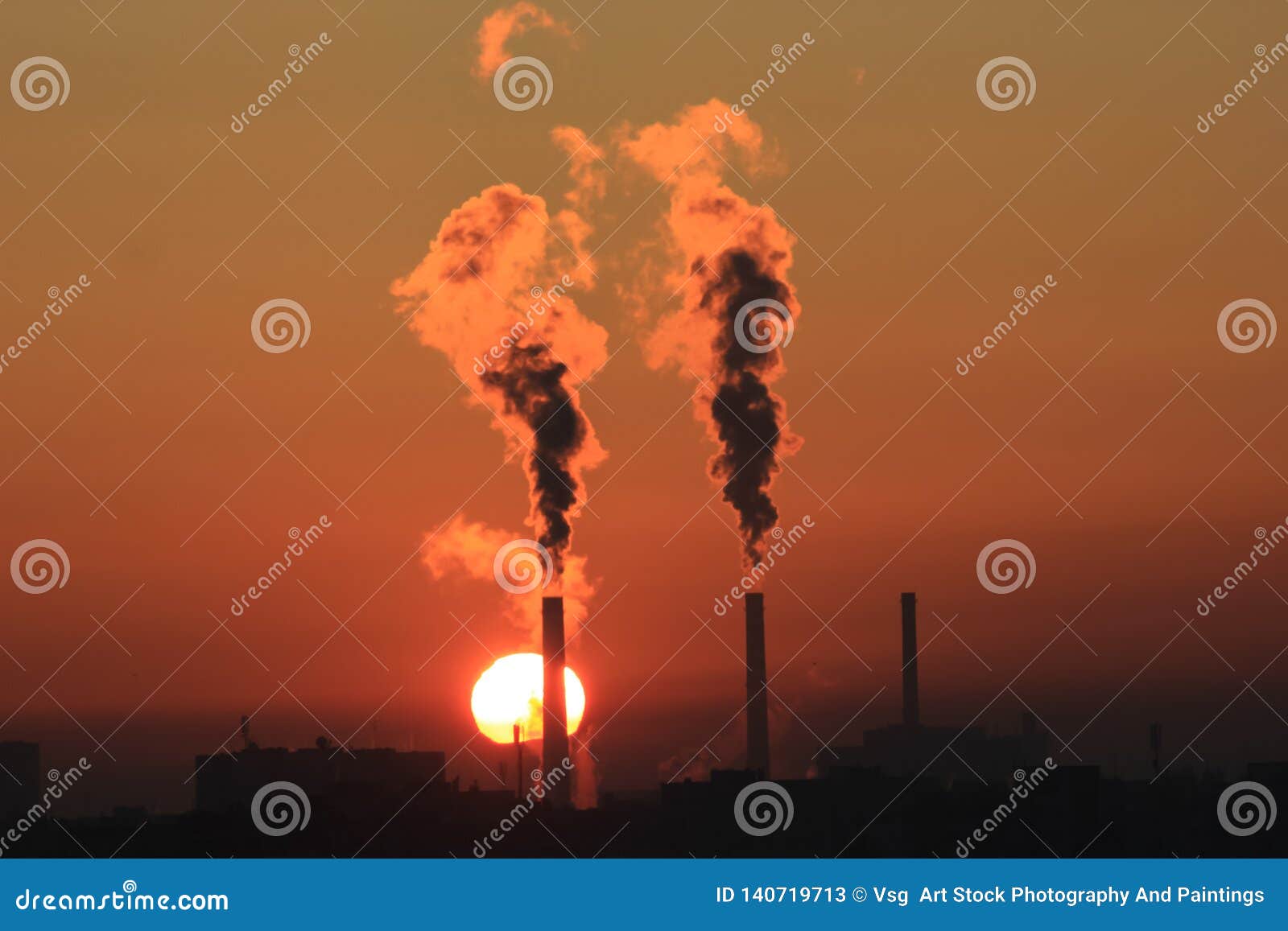 Factory Smoke at Sunset Sky Stock Image - Image of technology ...