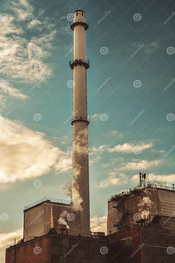 Factory Smoke Tower Chimney Stock Image - Image of building, industrial ...