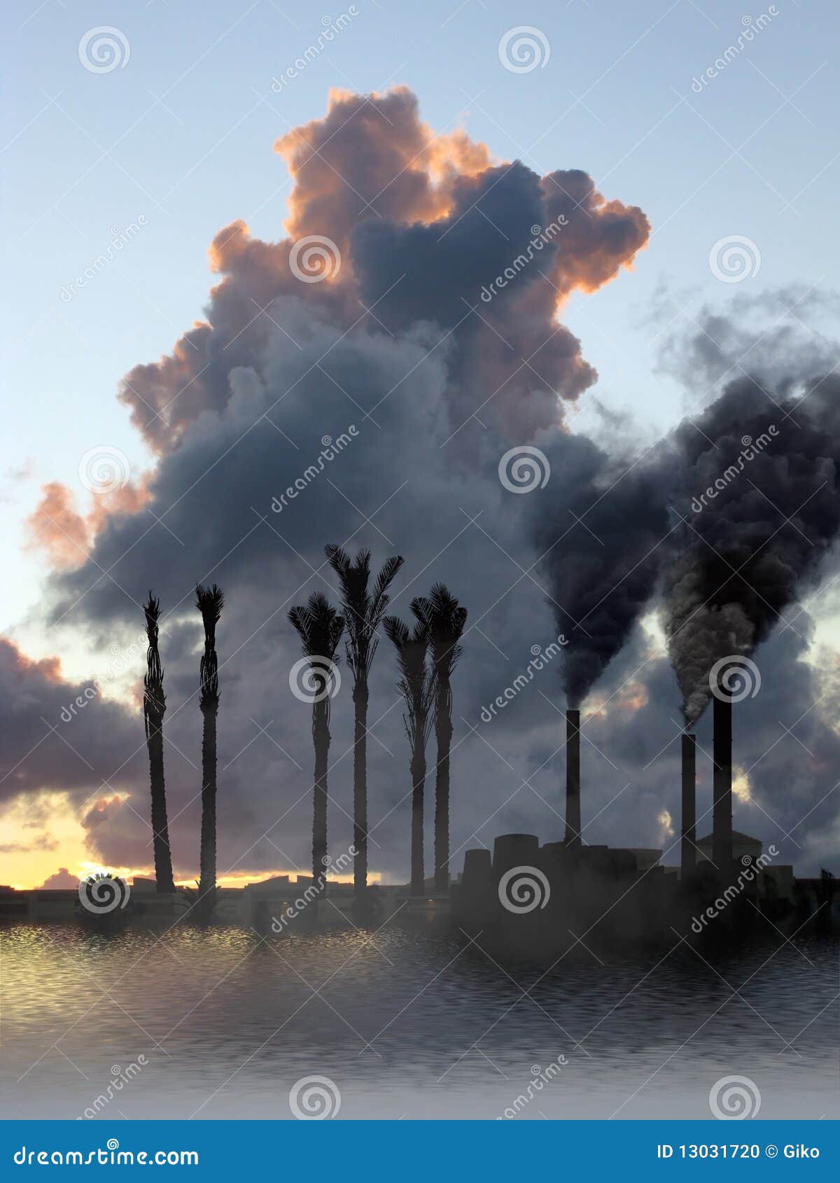 Factory Smoke Vs Folded Palm Stock Photo - Image of pollution ...