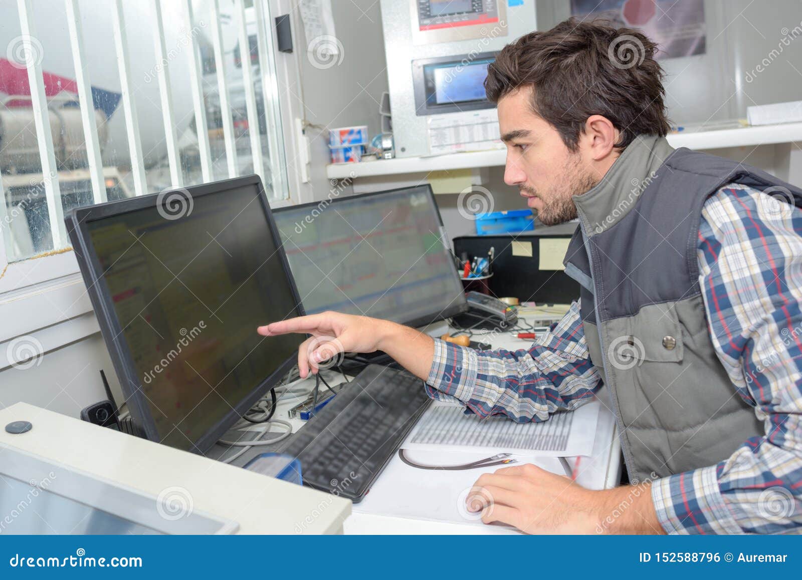 Factory Software Maintenance Worker Stock Photo - Image of modern ...