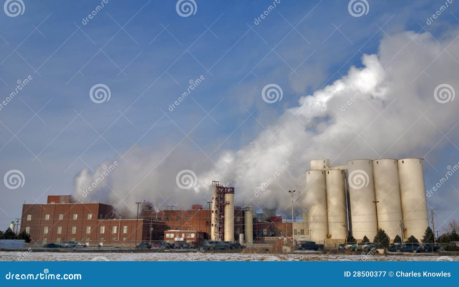 Factory with Steam Stacks in a Cold Morning Stock Image - Image of ...