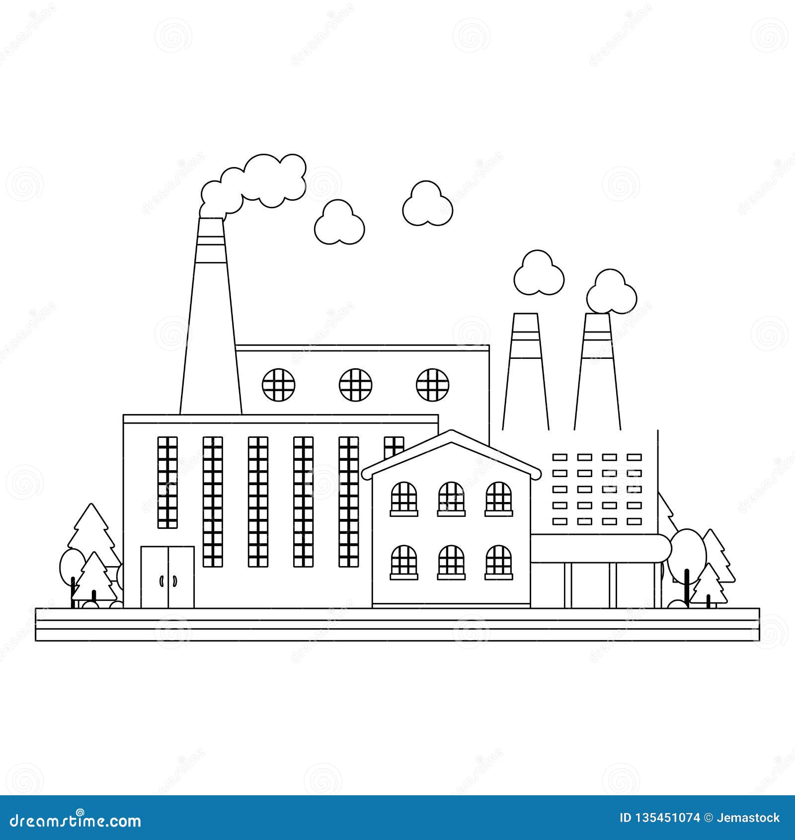 Factory on the Street Black and White Stock Vector - Illustration of ...