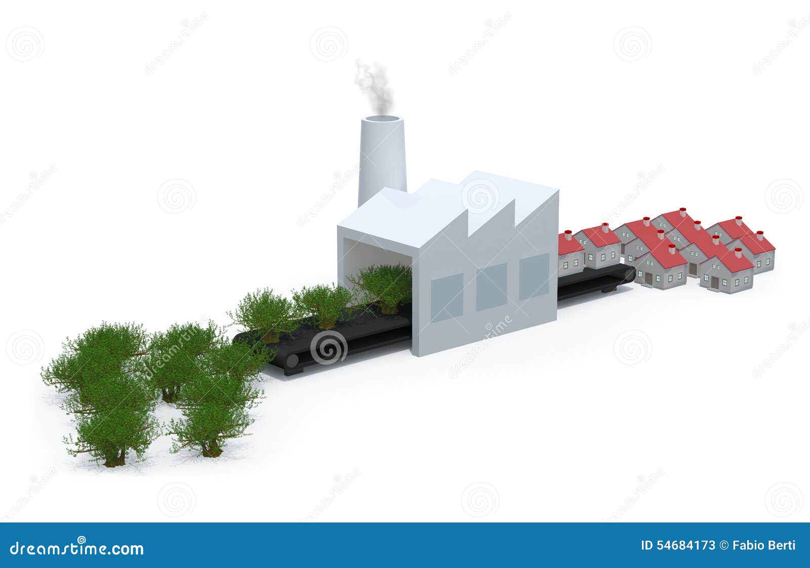 Factory that Transforms Trees into Houses Stock Illustration ...