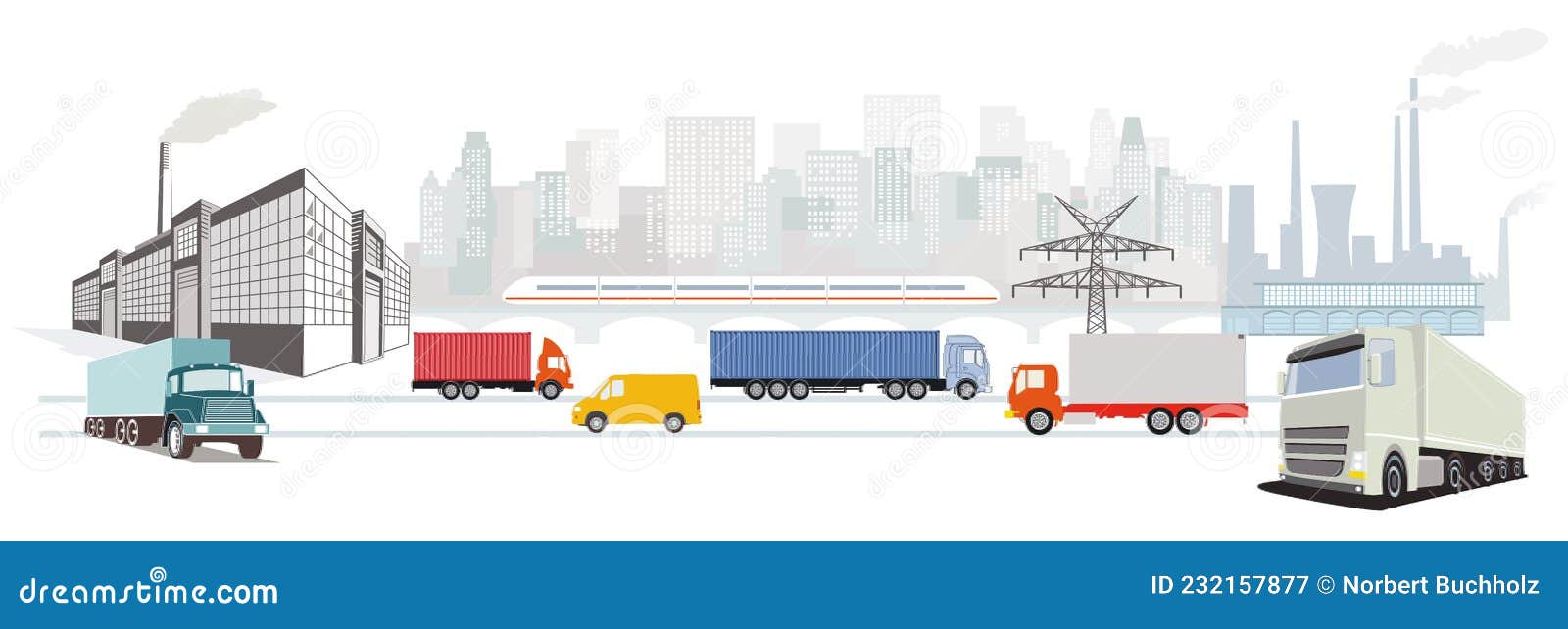 Factory and Truck Transport, Industry Illustration Stock Vector ...